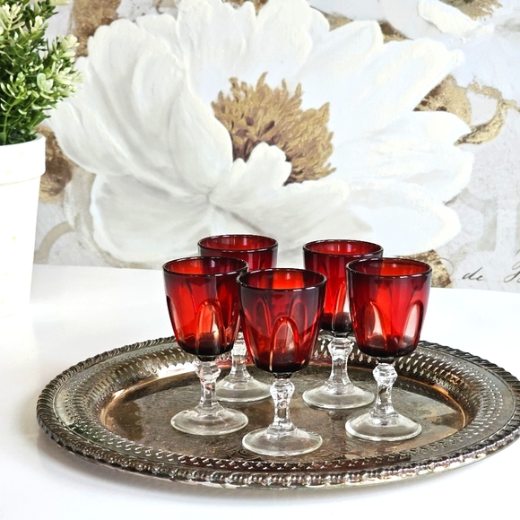 Dining | 5 Vintage Ruby Red Cristal Darques Durand Gothic Arches ...